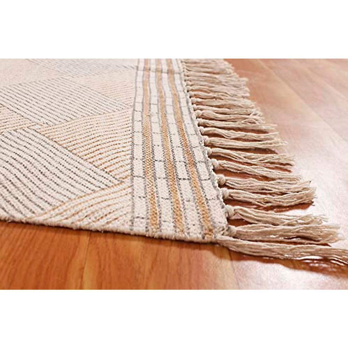 Casavani Handmade Area Rug Hand Block Printed Moroccan Tassels Throw Rug Hand Woven Door Mat Floor Rug Indoor Rugs for Bedroom Bathroom Laundry Room Living Room 6x8 Feet (180x240 cm)
