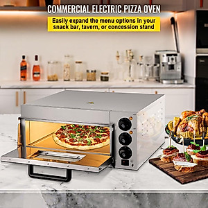 Electric Pizza Oven with Stone and Shelf - 14-inch Single Deck, 110V 1300W - Multipurpose Indoor Pizza Maker for Restaurant and Home Baked Pretzels - Stainless Steel