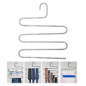 Pants Hangers S-Shape Trousers Hangers Stainless Steel Clothes Hangers Closet Space Saving for Pants Jeans Scarf Hanging Silver (4 Pack)