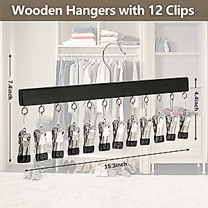 CINPIUK Legging Organizer for Closet, Wooden Hangers with Clips Holds 12 Leggings/Yoga Pants/Jeans/Skirts, Hanging Pants Hangers w/Rubber Coated Clips Space Saving Closet Organizer, Black