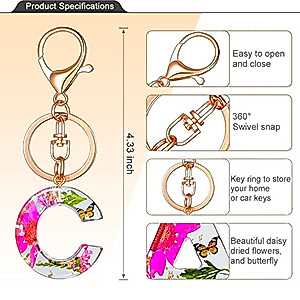 Initial Letter Butterfly Flower Pink Keychain Birthday gifts for Women Girl Backpack Wallet Car Key Cute Bling Keychain