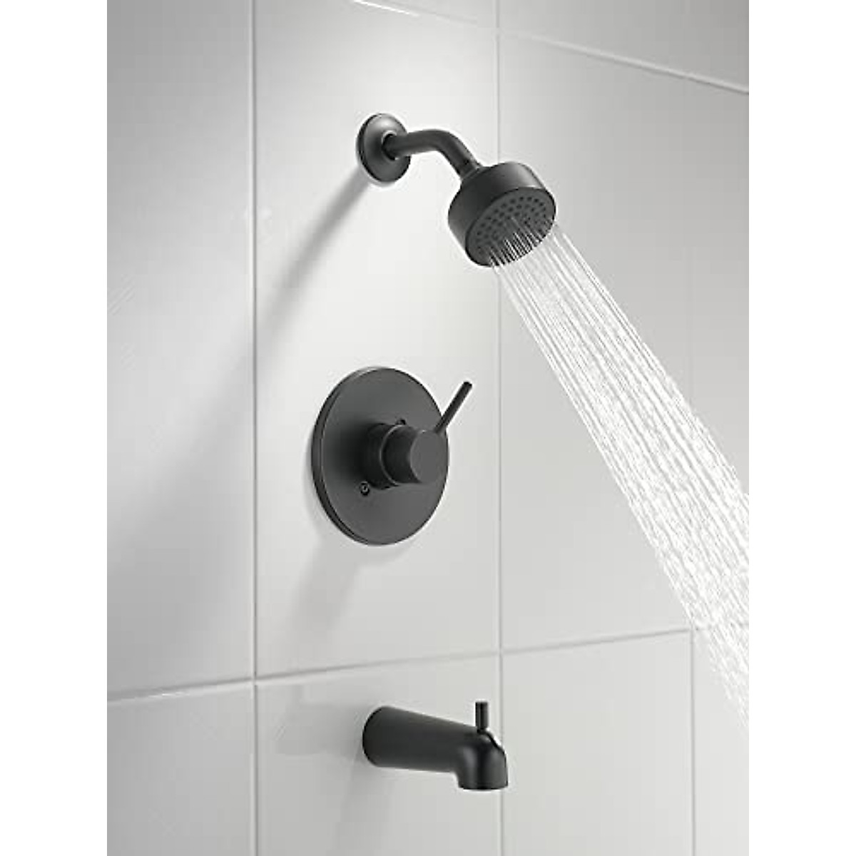 Delta Faucet Modern 14 Series Matte Black Shower Faucet, Tub and Shower Trim Kit with Single-Spray Touch-Clean Black Shower Head, Matte Black T14459-BL-PP (Valve Not Included)