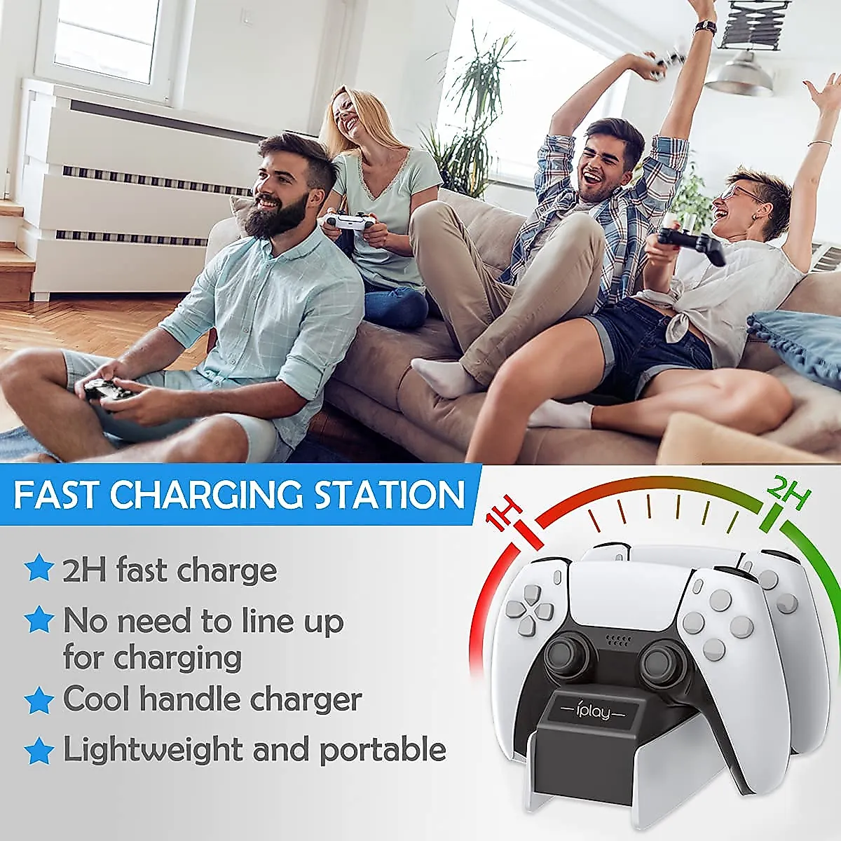 EGM PS5 Controller Accessories Double Head Power Supply, PS5 Controler White, Apply to Dual Sense Control PS5, PS5 Charging Station with 5v/3a Fast Charging Ac Adapter