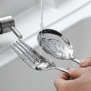 14 Pcs Polished Serving Utensils, Stainless Steel Serving Set Include Serving Spoons, Serving Fork, Slotted Serving Spoons, Serving Tongs for Home Parties Buffet,Dishwasher Safe