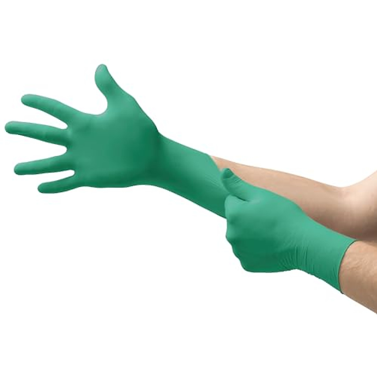 Ansell TouchNTuff 92-600 Nitrile Lightweight Glove with Beaded Cuff, Chemical/Splash Resistance, Powder Free, 4.7mil Thickness, 240mm Length, Size 10, Green (Box of 100)