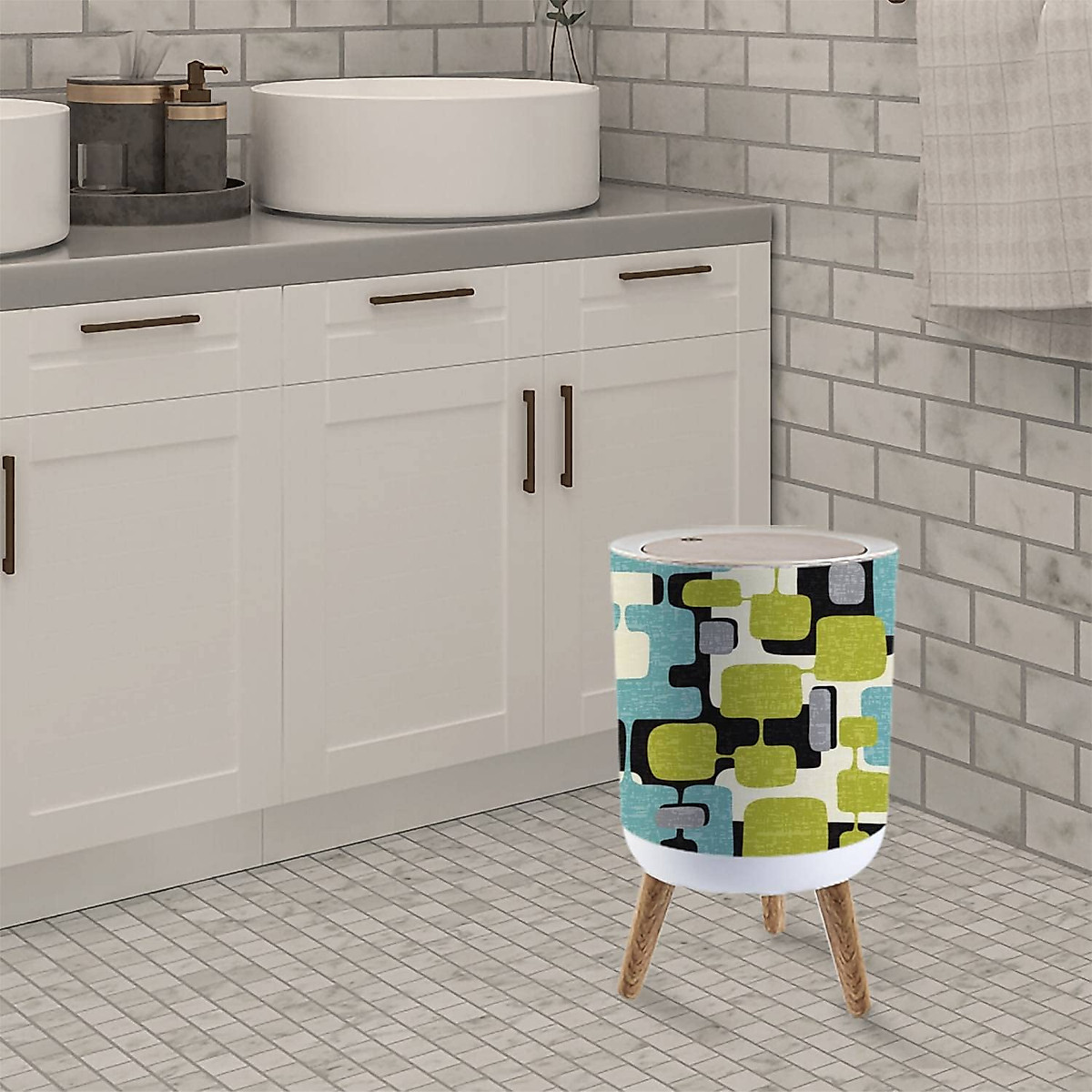 IKFLWJUTFW Small Trash Can with Lid Seamless Abstract mid Century Modern Stock 7 Liter Round Garbage Can Elasticity Press Cover Lid Wastebasket for Kitchen Bathroom Office 1.8 Gallon