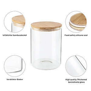 Glass Food Storage Jars Set of 5,Glass Storage Containers Clear Glass Food Canister with Bamboo Lid Airtight For Serving Tea, Coffee, Flour, Sugar, Candy, Cookie, Spice and More (Circular)