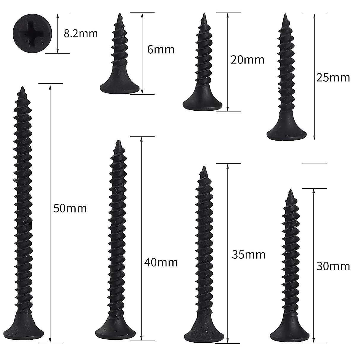 LTYLL,ITYII 180 PCS #6 Quality Carbon Steel Philips self-Tapping Screws with fine Thread and countersunk Head, a Set of 7 Different Wood Screws, Suitable for Dry Wall