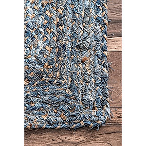 nuLOOM Hand Braided Otelia Denim And Jute Area Rug, 4' x 6', Denim