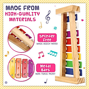 Xylophone Musical Toys for Baby Toddlers Kids with Harmonica, Wooden Musical Instruments Set with Mallets and Music Cards, Great Birthday Gifts for Preschool Kids Boys Girls