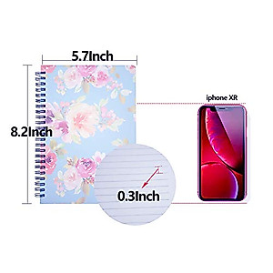 Yansanido Spiral Notebook, 4 Pcs A5 Thick Flower Design Hardcover 8mm Ruled 4 Color 80 Sheets -160 Pages Journals for Study and Notes (flower)