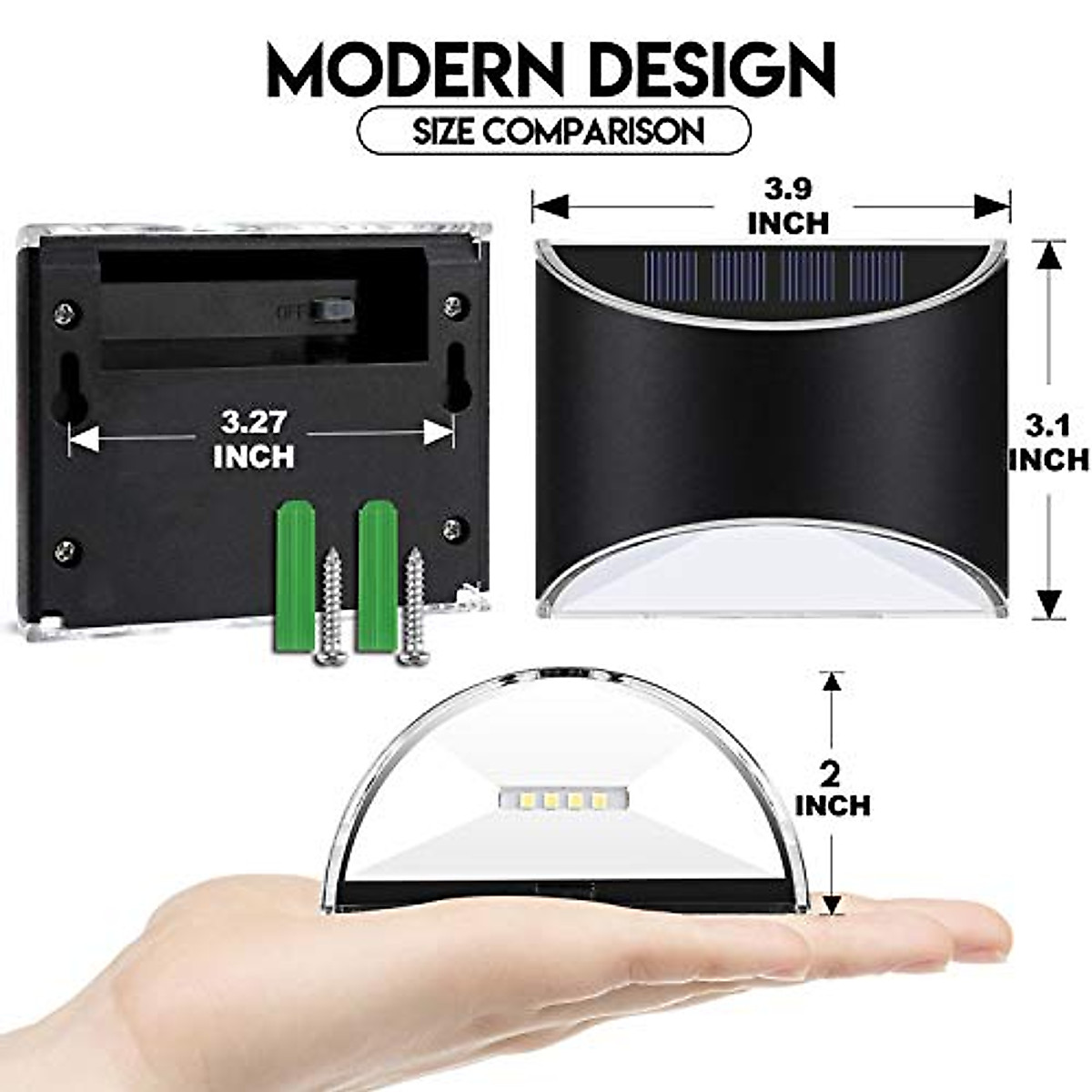 LeiDrail Solar Step Lights Outdoor Deck Fence Stair Warm Light Sun Powered LED Illuminated Landscape Lighting Waterproof for House Yard Garden Post Black - 4 Pack