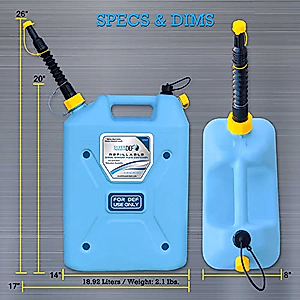 Diesel Exhaust Fluid Refillable DEF Jug 5 Gallon - Silver Transfer - STS-0777