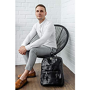 Time Resistance Leather Backpack Vintage Rucksack Purse for Laptop up to 15 in Black