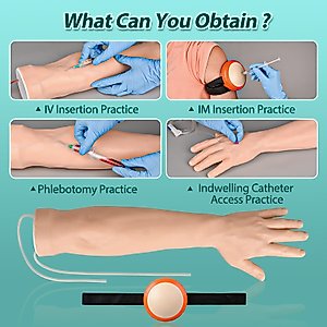MedEduQuest Intravenous Practice Arm Kit for Nursing Student，Phlebotomy Practice Kit Latex-Free with Portable Case（Education Use Only）