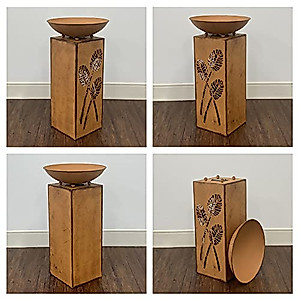 Westcharm Rustic LED Pillar Garden Statue with Planter Dish Bowl and Automatic Timer - Decorative Column Outdoor Statue with Leaves Motif for Home Yard Patio Outdoors Garden Decoration