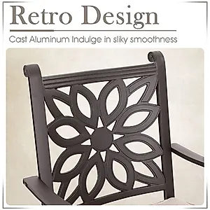 MFSTUDIO Cast Aluminum Bar Height Patio Dining Set of 7, Aluminum 54" Round Bar Height Table with Umbrella Hole and 6 Pieces Bar Height Swivel Stool, Brown