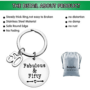 Birthday gifts 50th Birthday Keychain, 50th Birthday Gifts for Men & Women, Fabulous and Fifty Keychain,50th Bday Gifts for Him or Her,Fabulous & Fifty Gift for Her