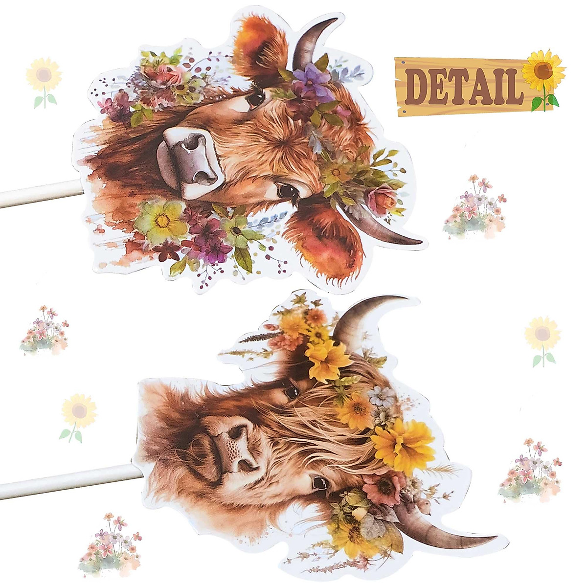 36Pcs Highland Cow Cupcake Toppers Highland Cow Birthday Decorations Highland Cow Party Supplies Highland Cow Cattle Cake Decorations for Farm Animal Birthday Party Baby Shower Supplies