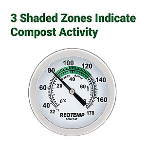 Reotemp 12 Inch Soil & Compost Thermometer with Digital Composting Guide, 32-178 Fahrenheit and Celsius