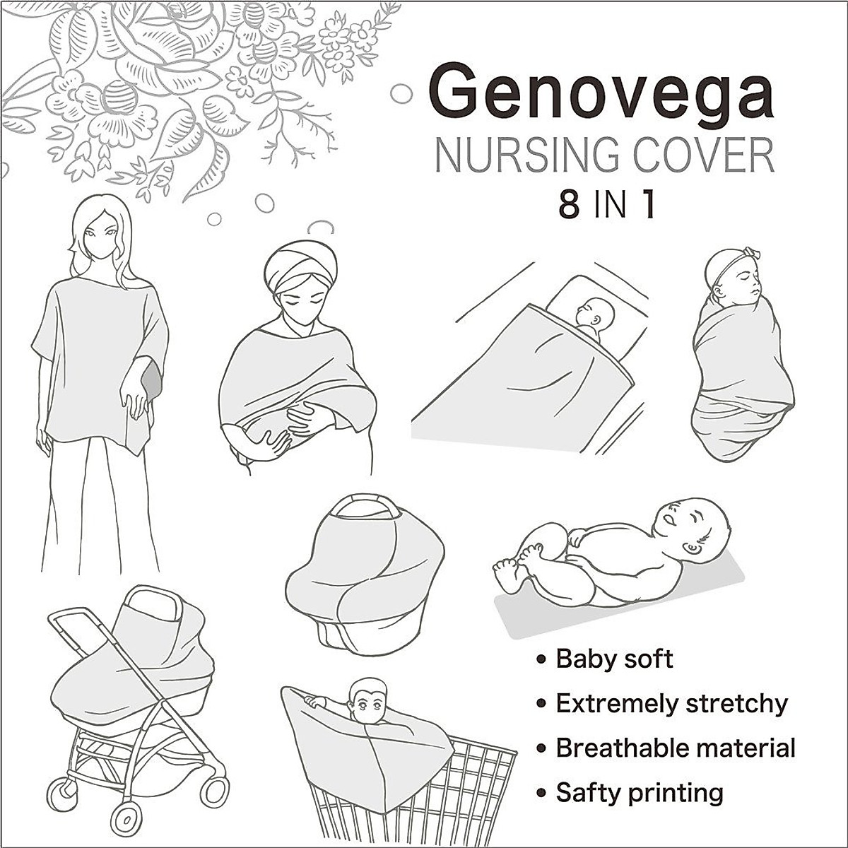 Nursing Breastfeeding Cover Car Seat Canopy for Infant Baby, Soft Bamboo Jersey, Extremely Stretchy, All-in-one Carseat Stroller Cover, Nursing Cover Up Poncho Tops Clothes, Nurse Gift Stripe