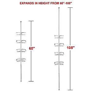 Utopia Alley Flat Shelf Rustproof Shower Caddy, Satin Chrome, Corner Pole Caddy