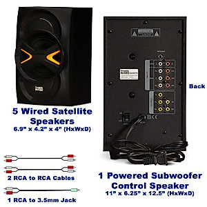 Acoustic Audio AA5210 Home 5.1 Speaker System with Bluetooth, LEDs, FM, Optical Input and 2 Ext. Cables