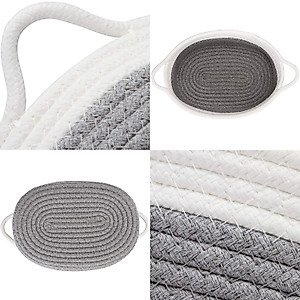 Sea Team 2-Pack Cotton Rope Baskets, 10 x 7 x 4 Inches Small Woven Storage Basket, Fabric Tray, Bowl, Oval Open Dish for Fruits, Jewelry, Keys, Sewing Kits (Grey & White)