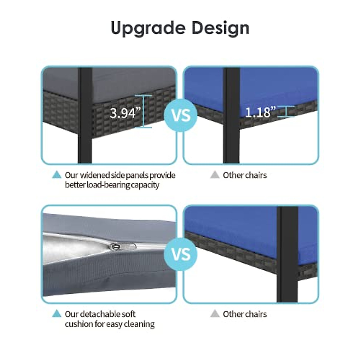 3 Pieces Wicker Patio Furniture Set, Modern Rocking Conversation Set with Coffee Table, Outdoor Rattan Patio Chairs Bistro Set for Balcony Porch Garden Yard Poolside, Grey