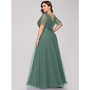 Ever-Pretty Women's Ruffle Sleeves Double V-Neck Tulle Wedding Party Dresses Plus Size Green US20