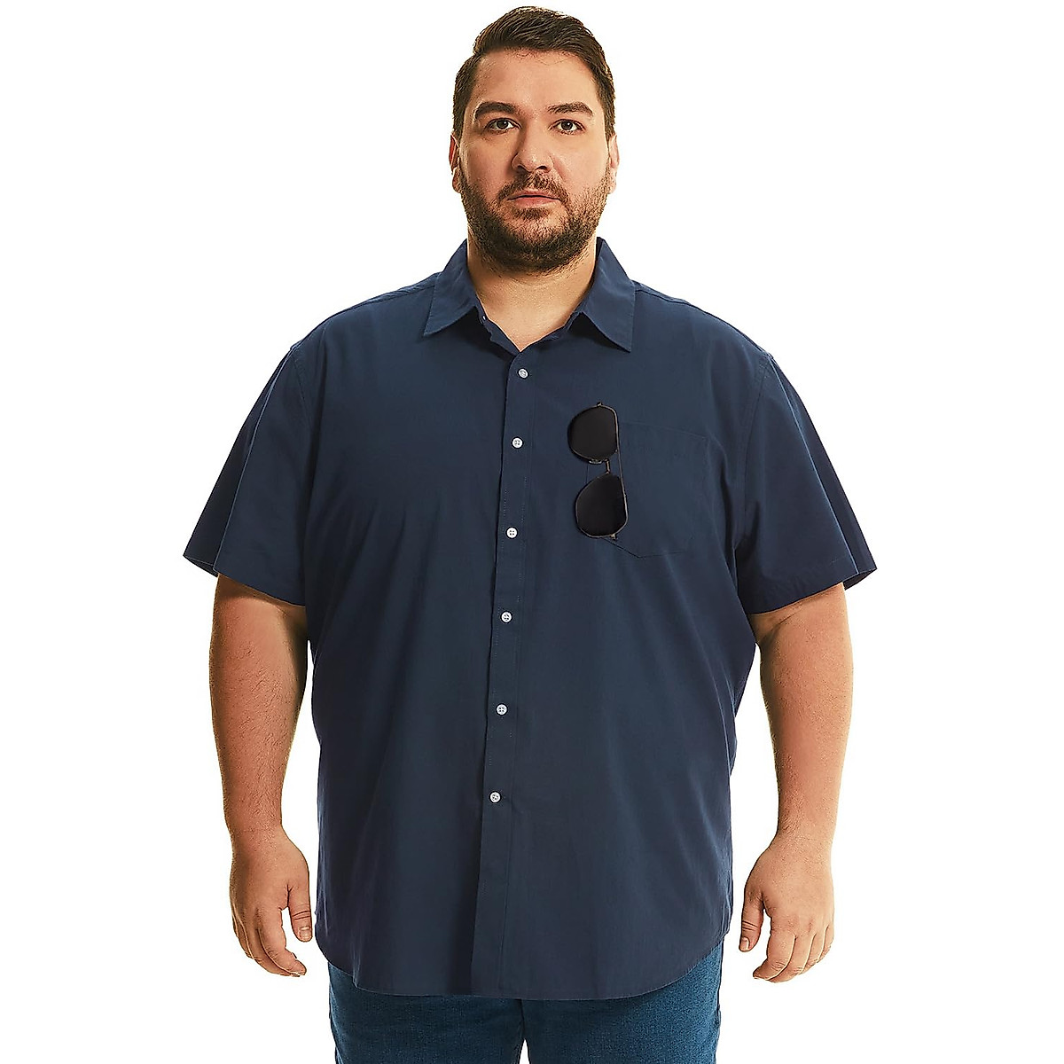 HOdo Big and Tall Mens Cotton Button Down Shirt Navy 4XL