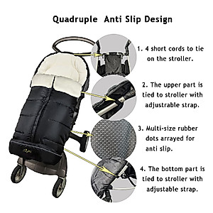 CozyMe 3 in 1 Winter Outdoor Tour Toddler Universal Stroller Sleeping Bag, Waterproof Footmuff, Length/Height/Temperature Adjustable Baby Bunting Bag, Black