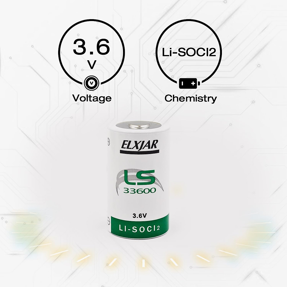 elxjar (2-Pack) 3.6V 19Ah LS33600 D Size Lithium Thionyl Chloride Battery, Replacement for SAFT LS33600, ER34615, Smart Munitions, Unattended Sensors, RFID Tracking