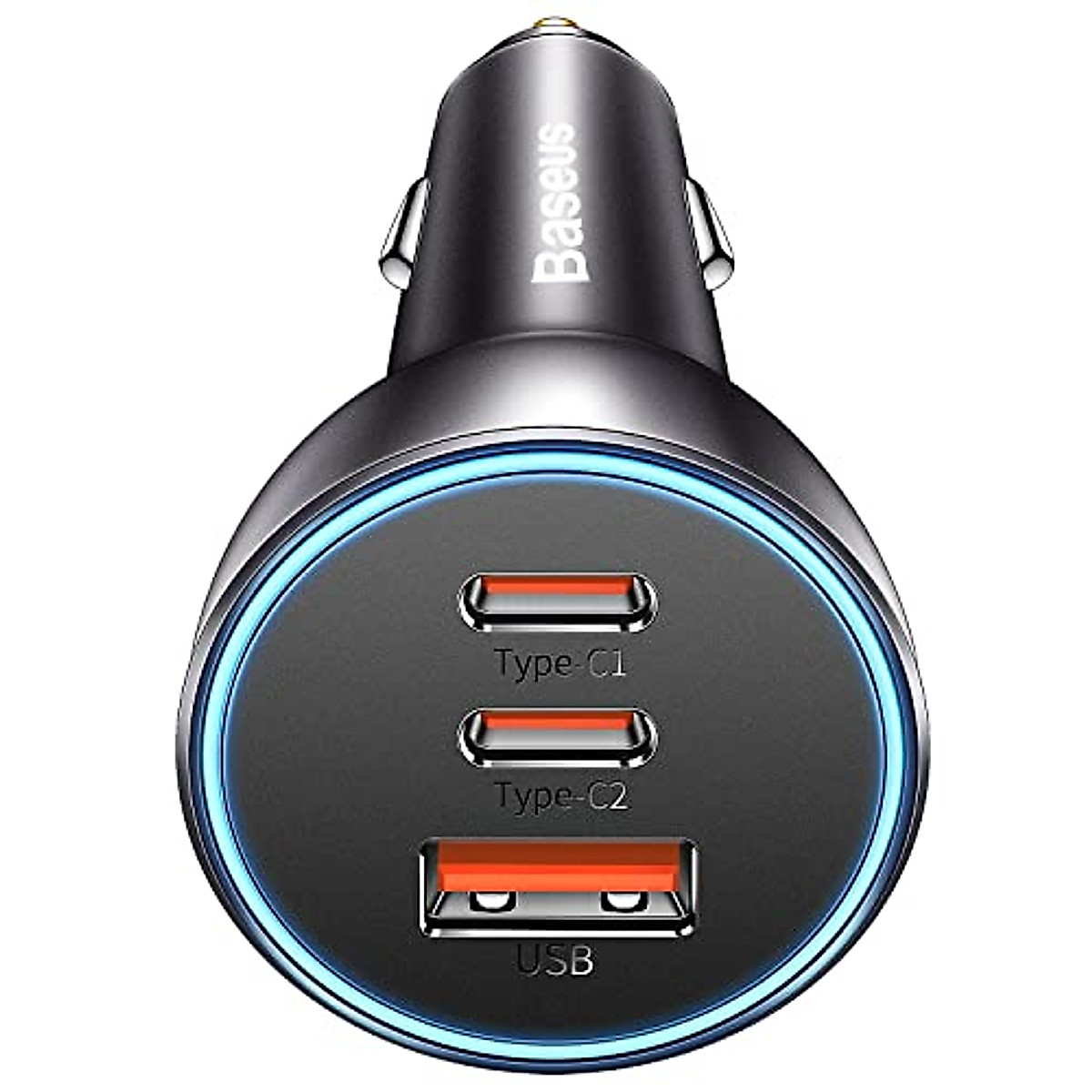 65W USB C Car Charger, Baseus QC3.0 PD3.0 Type C Car Charger, 3 Ports Independent Fast Charging Car Charger Phone Adapter for iPhone 14 13 12 Pro Max XS X, Samsung, iPad Pro/Air, AirPods (Dark Gray)