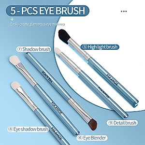 Makeup Brushes MAANGE 11 Pcs Premium Synthetic Travel Make up Brushes Set Eye Brushes Concealer Foundation Brushes for Liquid Powder Shadow with Makeup Sponge and Brush Cleaner (Blue)