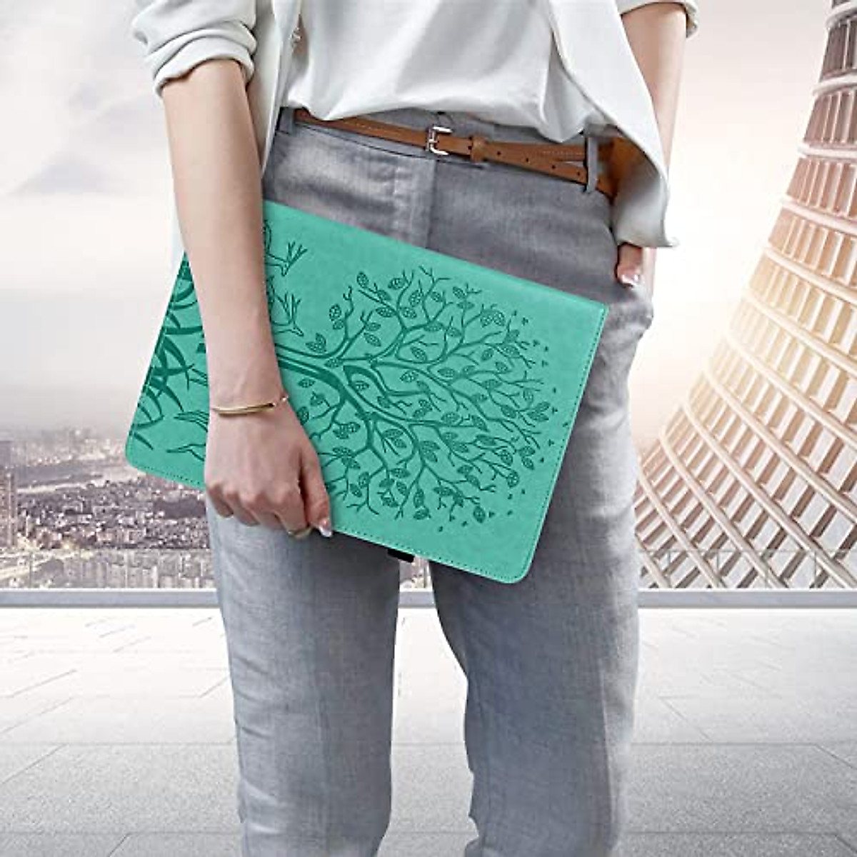 VODEFOX Case Fits Amazon Kindle Fire 7 Tablet (2022 Release-12th Gen) Latest Model 7",PU Leather Folio Stand Embossed Deer&Tree Cover with Elastic Band Stylus Slim Fit Protective Cover - Green