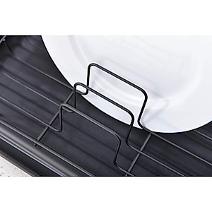 Popity home Dish Drying Rack, Large Kitchen Dish Drying Rack, Metal Dish Rack, Drying Rack with Black Drainboard, Spoons and Knives Storage Box