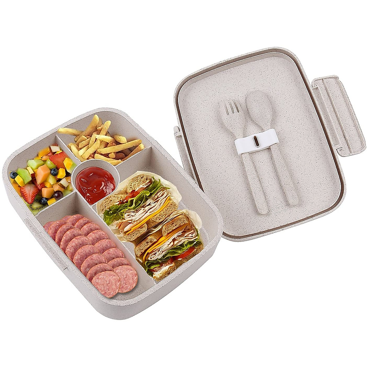 BRIGENIUS Bento Box for Adults, Lunch Box, BPA Free, Made from Degradable Cereal Fiber, Can Use Safety in Microwave, Dishwasher (Has Fork and Spoon)