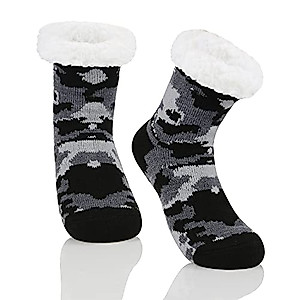 American Trends Kids Slipper Socks Girls Boys Fuzzy Winter Sock Fleece Christmas Socks Non Slip Warm Cozy Sock Camouflage 8-12 Years