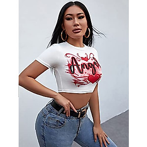 SOLY HUX Women's Graphic Tees Y2k Crop Top Short Sleeve T Shirt Tee Summer Tops White M