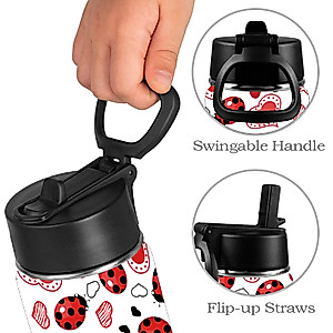 Personalized Kids Water Bottles with Silicone Straw Lid, Custom Stainless Steel Cute Funny Thermos with Name Text for Girls & Boys, Perfect for Travel, School, Outdoors, and Gym - Ladybugs