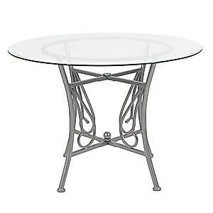 Flash Furniture Princeton Round Glass Dining Table with Metal Frame, 42 in, Silver
