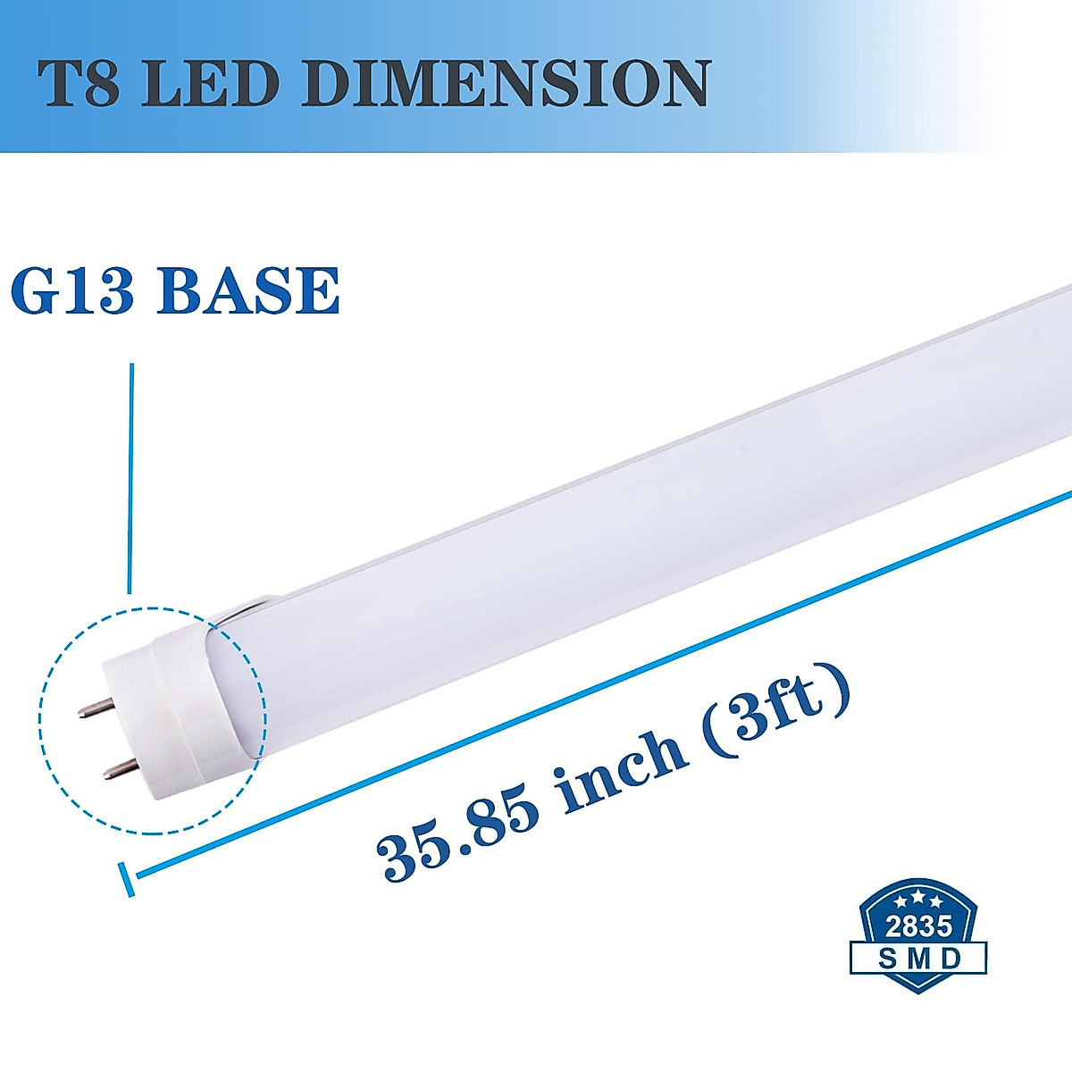 MKUJOO 6pcs 3FT 15W T8 Tube Light White Daylight 6000k T8 LED Bulbs Shop Lights Ballast Bypass G13 Base 3 Foot Milky Cover Fluorescent Tube lamp Replacement AC100-277V(3ft 15w, 6 Pack)