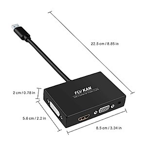 FLY KAN USB 3.0 to HDMI-DVI-VGA Video Graphics Card Adapter for Multiple Monitors-Add HDMI and DVI-D or HDMI and VGA (- Windows Only)