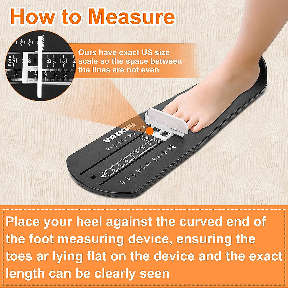 Vaikby Foot Measurement Device, Shoe Sizer Measuring Devices Ruler Sizer for Kids Adults, Buy Kids Shoes Online Simply with a Foot Measuring Device