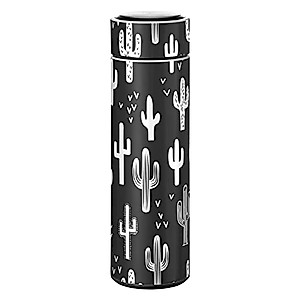 CaTaKu Black and White Cactus Water Bottle Insulated 16 oz Stainless Steel Flask Thermos Bottle for Coffee Water Drink Reusable Wide Mouth Vacuum Travel Mug