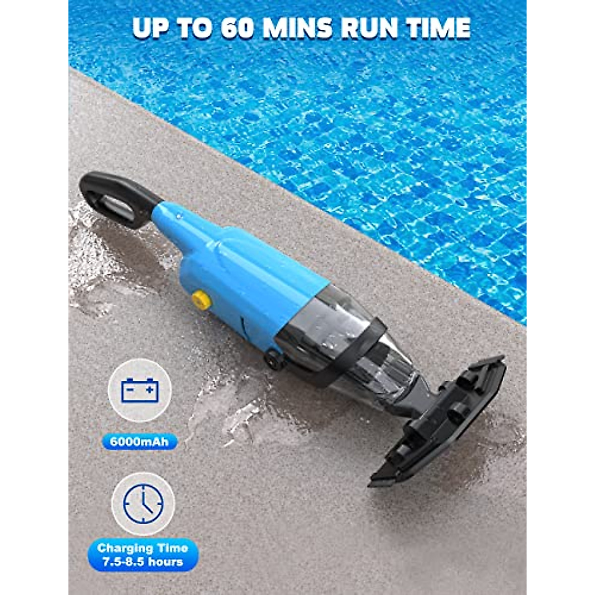 Efurden Handheld Pool Vacuum, Rechargeable Pool Cleaner with Running Time up to 60-Minutes Ideal for Above Ground Pools, Spas and Hot Tub for Sand and Debris, Blue