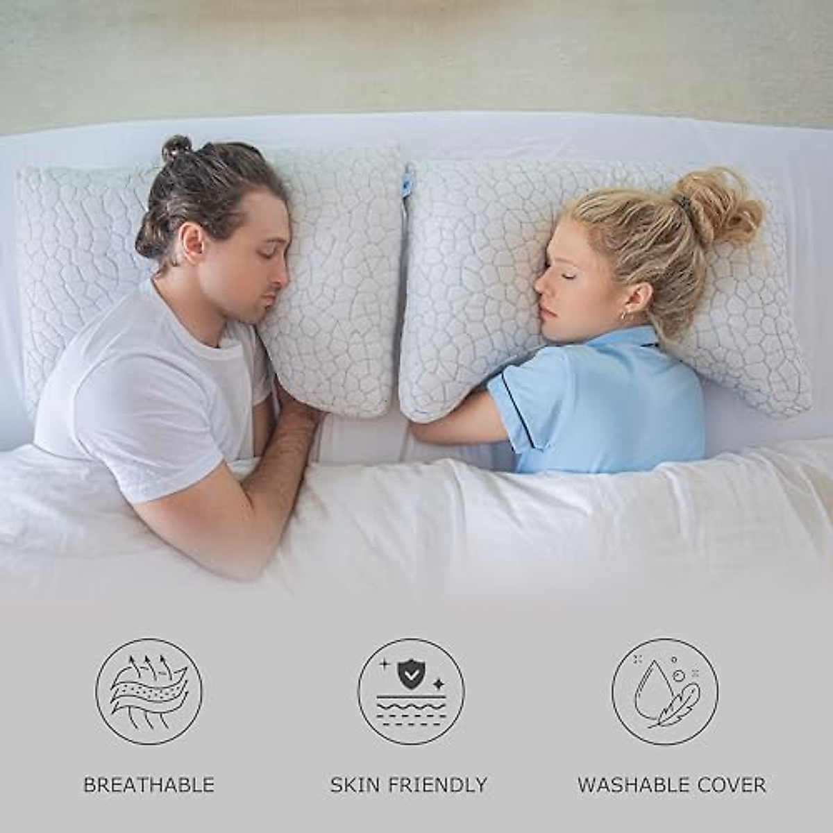 Pharmedoc Adjustable Shredded Memory Foam Curved Pillow - Side Sleeper - Deep Center - Neck Pillow for Pain Relief (Queen Bed Pillow 2 Pack)