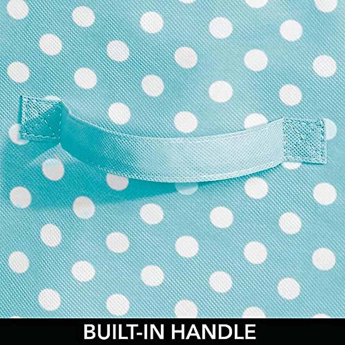 mDesign Soft Fabric Closet Storage Organizer Cube Bin Box, Handle - Storage for Baby Child/Kids Room, Nursery, Toy Room, Furniture Units, Shelf - 12.75" high - Turquoise Blue/White Polka Dots