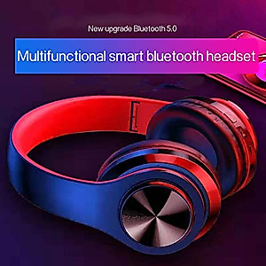 LFGKeng Wireless Bluetooth Headphones with Colorful LED Lights, Built-in Mic, Light Weight, Foldable, Wired HiFi Stereo Headphones for Classroom/Home Office/PC/Mobile Phone/Kids Adult (Black Red)